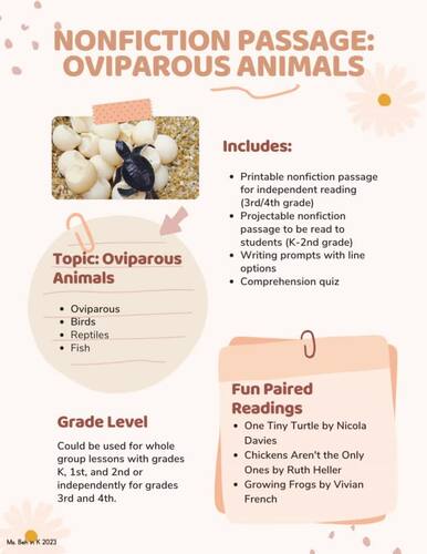 Oviparous Animals (Nonfiction Passage, Writing Prompts, & Comprehension ...