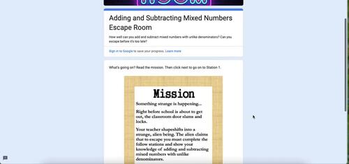 Adding and Subtracting Mixed Numbers Escape Room (Digital or Paper)