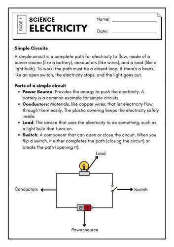 Simple Circuits Worksheet Pack – 14 Pages + Answer Keys | TPT