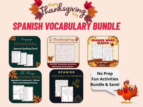 Spanish Thanksgiving Vocabulary puzzles bundle acción de gracias No ...