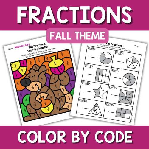 Fractions Color by Number Code | Fall Theme Squirrel Acorn Coloring ...