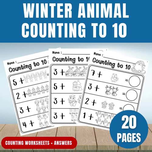 Winter Animal Math Worksheets Counting to 10 Math Activities by PATTStudio