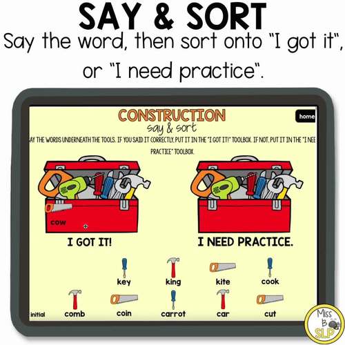 Construction Articulation Say & Sort - Digital Speech Progress Monitoring