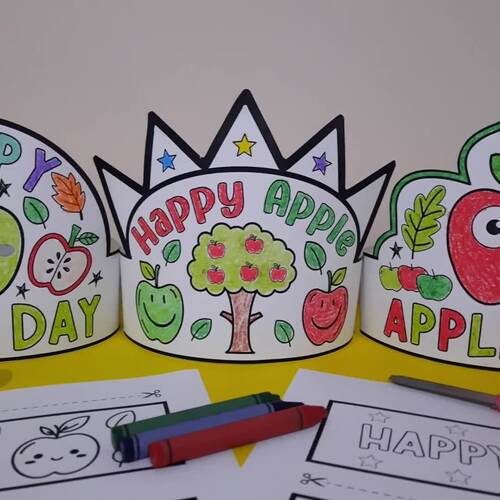 Apple Day Hat Crown Craft, Apple Day Coloring Pages Kindergarten Activities