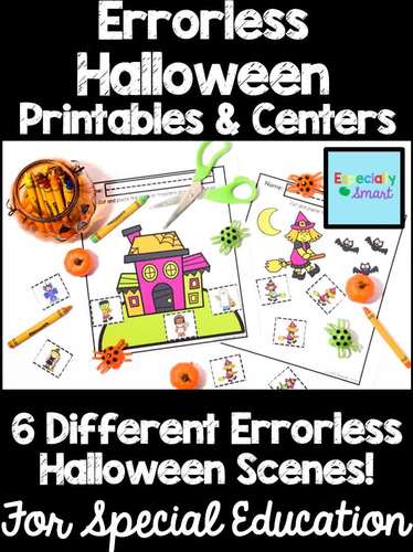 Errorless Halloween Cut and Paste Worksheets and Centers Special Education