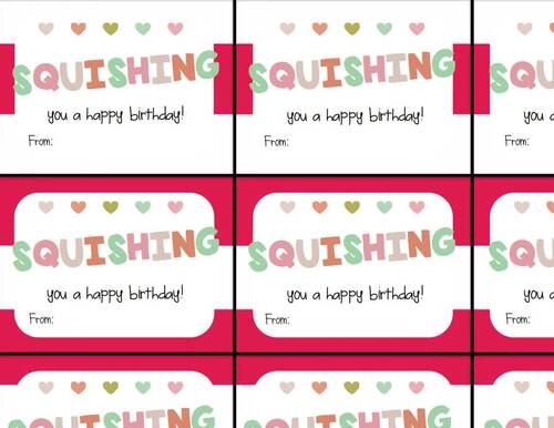 Cute Squish Birthday Gift Tag- Squishing (wishing) a happy birthday!
