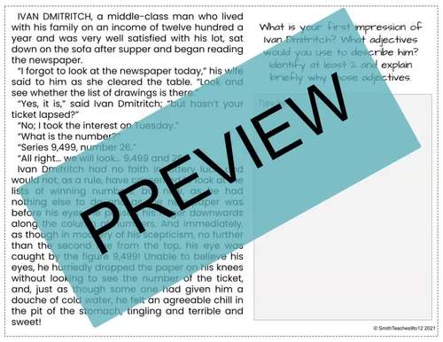 Inference Lesson Chekhov's short story "The Lottery Ticket" digital and ...