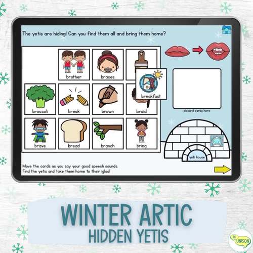 Winter Articulation Boom Cards™ Find the Hidden Yetis R L S Blends