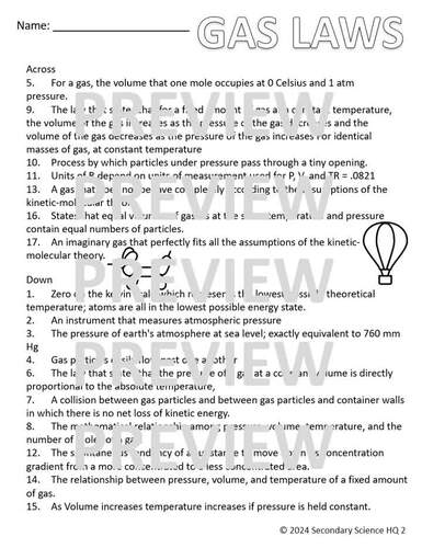 Gas Laws Vocabulary Puzzle | Chemistry by Secondary Science HQ 2