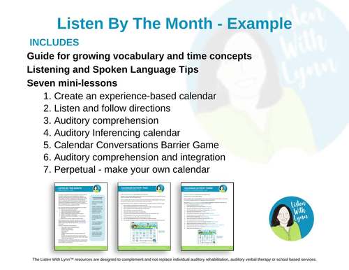 LISTEN AND LANGUAGE BY THE MONTH BUNDLE OF 12 DHH Hearing Loss | TpT