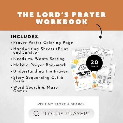 The Lord's Prayer Placemat Activity, Christian Coloring Word Search Maze