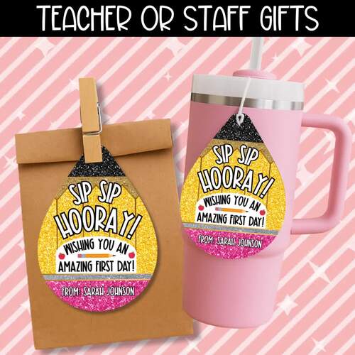 Back to School Student Pencil Gift Tag, First Day Sip Sip Hooray ...
