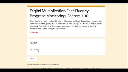 Digital Multiplication Fact Fluency 1-10 Progress Monitoring - Google ...