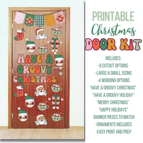 Christmas Door Decor Kit | Groovy Holiday Classroom Door Display ...
