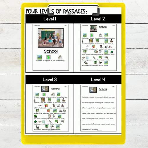 School Reading Comprehension Passages & Questions with Visuals | TPT
