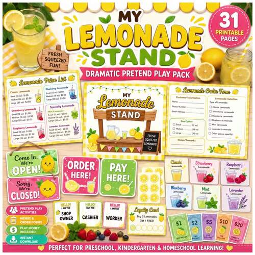 Lemonade Stand Dramatic Play for Kids Printable Kit (Digital Download)
