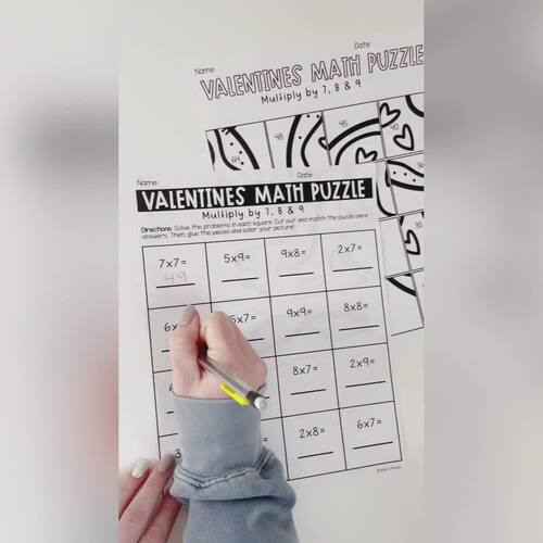 Valentines Math Multiplication Puzzles for 3rd Grade by Kate's Place