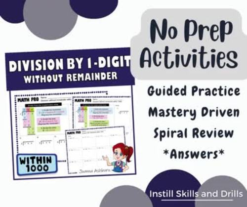 Long Division 3 Digit by 1 Digit without Remainder Worksheets & Video Link