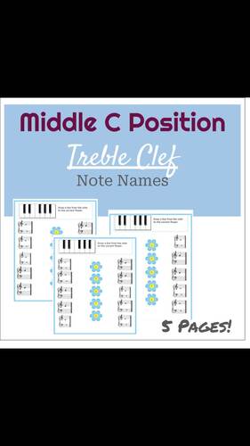 Treble Middle C Note Name Worksheets - Pdf Print and Go! by Faithfully ...