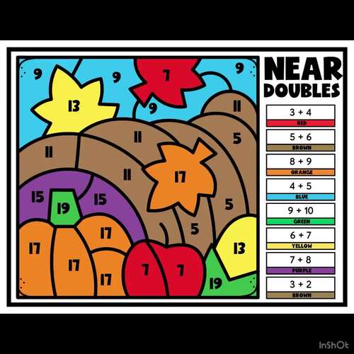 Thanksgiving Theme Color by Code – Near Doubles Addition Facts (1st Grade)