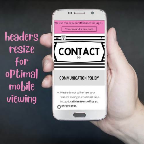 Editable Headers and Buttons for Classroom Website Google Sites Black White