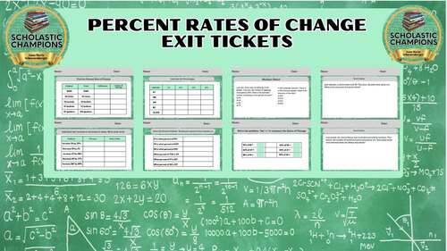PERCENT RATES OF CHANGE Math Exit Ticket Slips for Bell Ringers, Quiz, Game