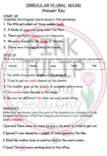 Irregular Plurals and Collective Nouns - Grammar Worksheets with Answers