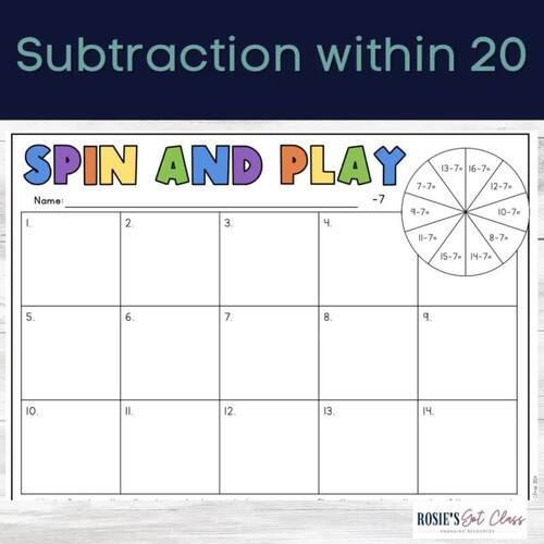 Subtraction Within 20 Spinner Games For Activities to Develop Math Fact ...