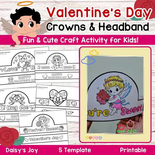 Valentine’s Day Hat & Crown Headbands | Coloring Craft Activity. by ...
