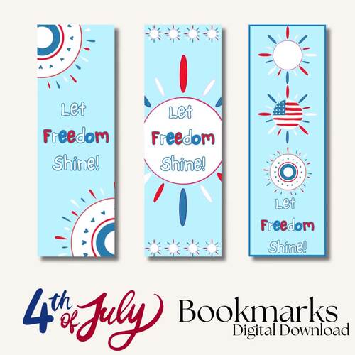 4th of July Bookmarks – Patriotic Printable Reading Gift for Kids (Set 4)