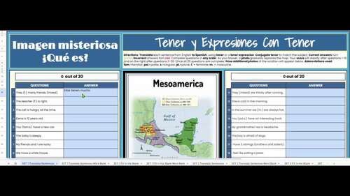 Spanish Tener and Tener Expressions Self-Checking Digital Mystery Picture