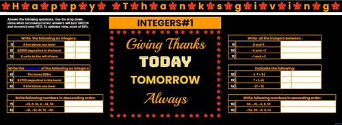 Integers Thanksgiving-Themed Digital Google Sheetsᵀᴹ and Print Activity