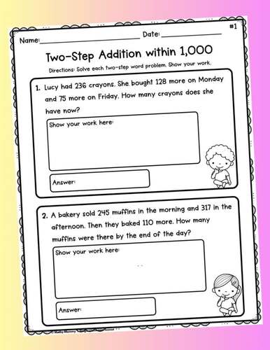 Back to School Two Step Word Problems Adding & Subtracting Within 1000