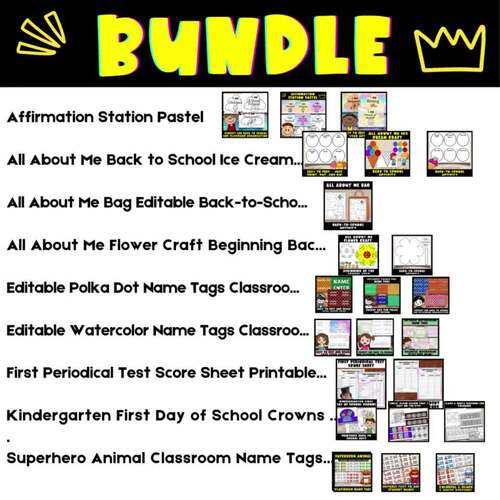Editable Classroom Bundle | Back to School Crafts, Crowns, Name Tags & More