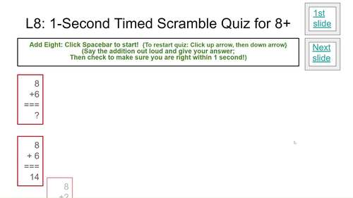 Digital Addition Flashcards for Google Slides-LEVEL 8, Mental Math Practice