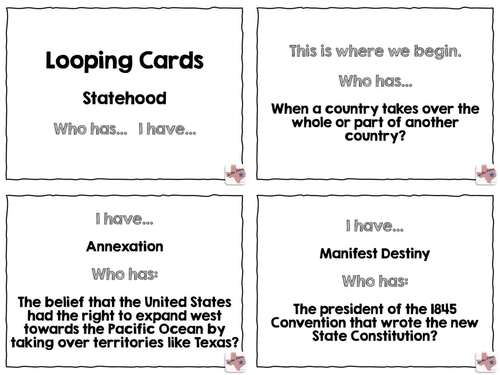 Texas History - Looping Cards - Statehood by Lone Star History | TPT