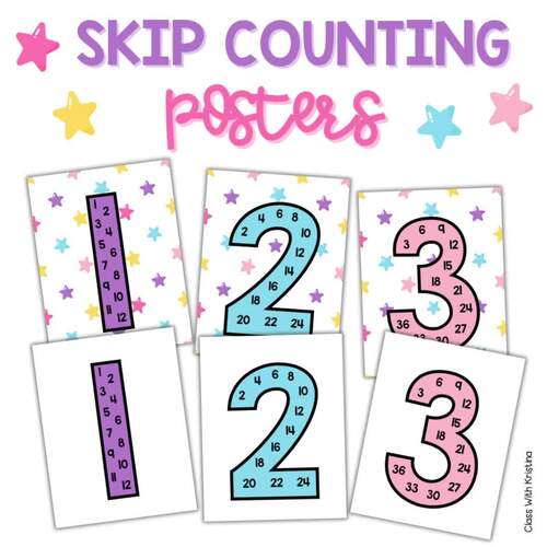 Cute Skip Counting Posters | Yellow Pink Purple Blue Stars Math ...