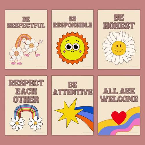 RETRO Classroom Rules Reminders Affirmations Positive Posters Decor ...