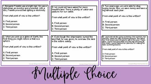 Point of View Task Cards & Writing Responses by Bilingual Teaching Made ...