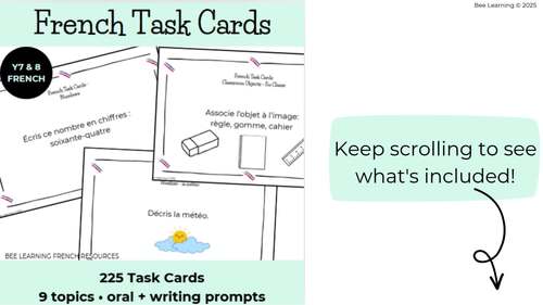 French Task Cards Mega Bundle — Beginner French vocabulary & grammar