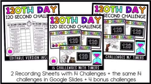 120th Day of School Activities | 120 Second Challenge Bundle | TPT