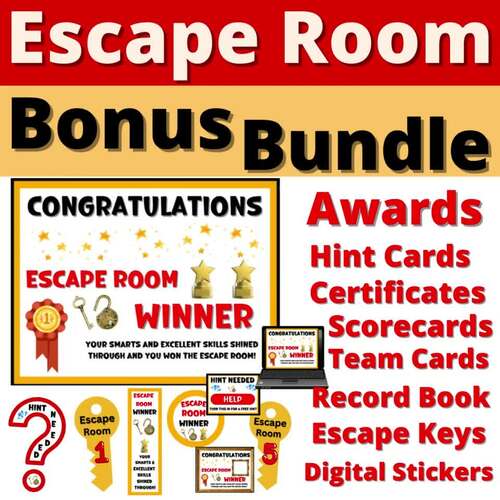 Escape Room Awards Bonus Bundle Resource Certificates Hint Cards Keys Notes