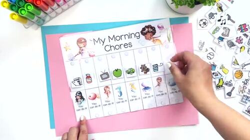 Mermaid Chore Charts, Editable Visual Schedule & Summer Chore Cards