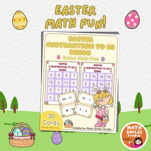 Easter Subtraction to 20 Bingo (4x4) | Math Game for 1st & 2nd Grade