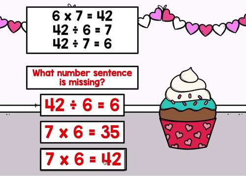 Valentines Multiplication and Division Fact Families Math Boom Cards