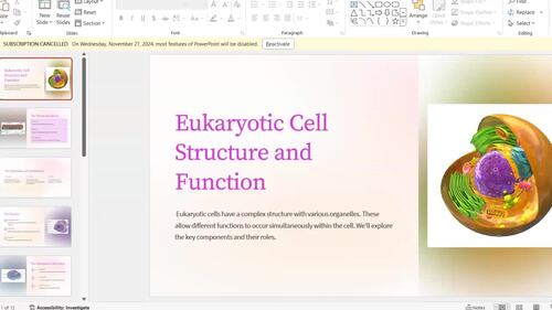 Pre-AP Biology Lesson: Eukaryotic Cells, PowerPoint Slides, Colorful