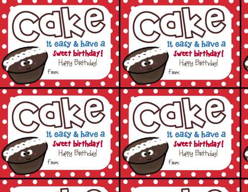 Little Debbie Chocolate Cupcakes Birthday Gift Tag- Cake it easy & have ...