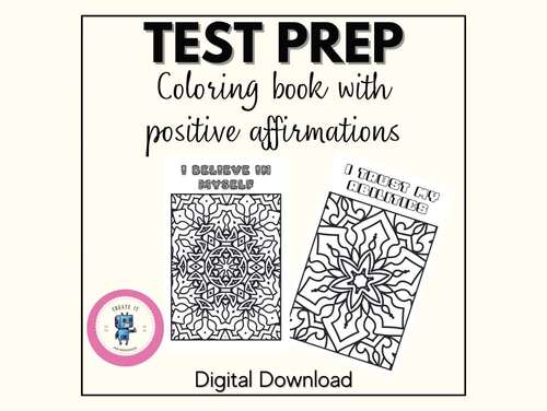 Coloring book with positive affirmations,26 pages, Testing | TPT