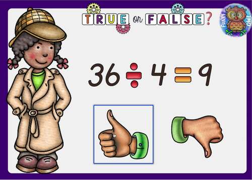 SINGLE DIGIT DIVISION BOOM CARDS DRILLS TRUE OR FALSE DIVIDE BY 4 & 5 GAME