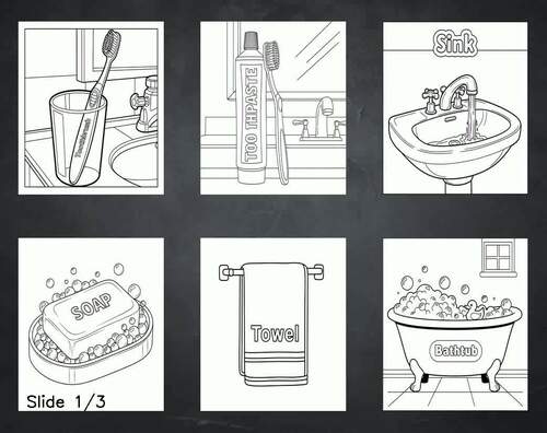 Bathroom Objects with Names Coloring Pages | Daily Life Vocabulary for Kids